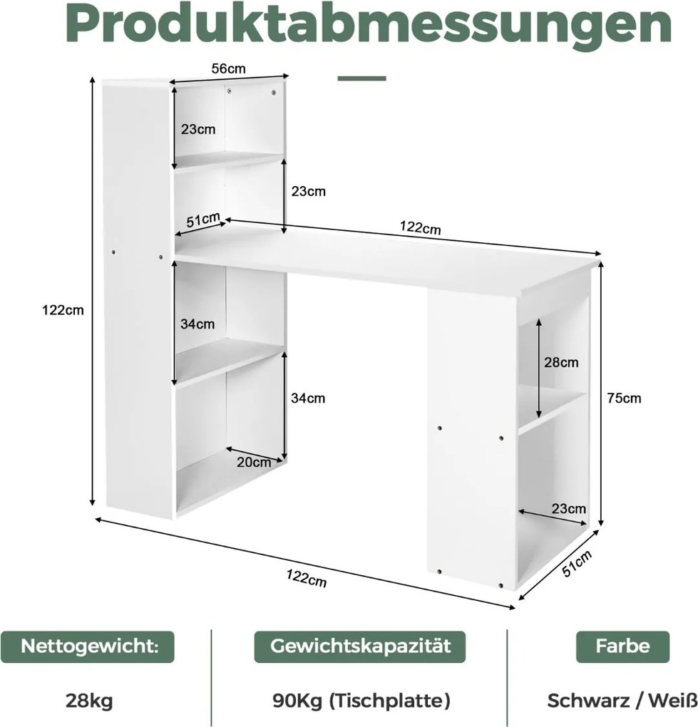 Costway Psací stůl s policí s 6 police s policí