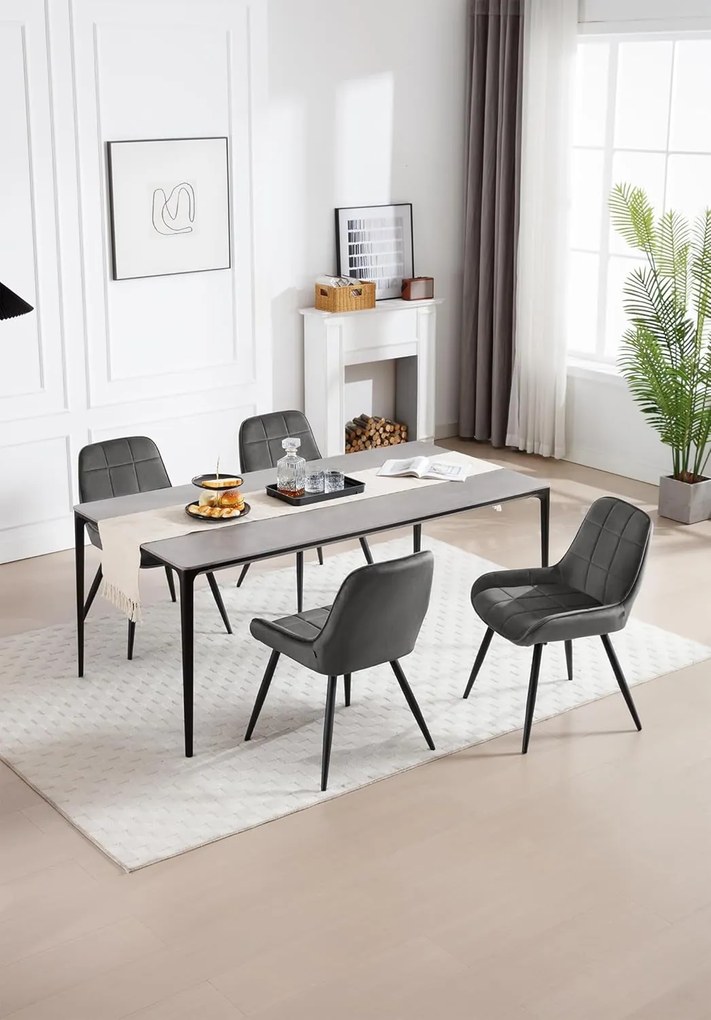 WOLTU Sada 2 čalouněných jídelních židlí z sametu s ergonomickou opěrkou, tmavě šedá