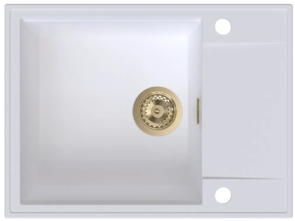 Sink Quality Sink55, kuchyňský granitový dřez 620x460x215 mm + zlatý sifon, bílá, SKQ-SINK.W.1KKO.XG