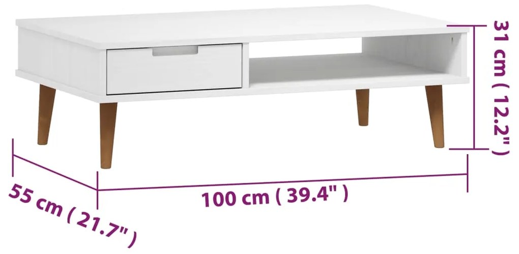 Konferenční stolek MOLDE bílý 100 x 55 x 31 cm masivní borovice - Default Title