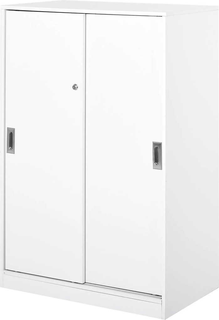 HOMCOM Praktická kancelářská skříň s 2 posuvnými dveřmi, zámky a 3 policemi pro kancelář a studium 80x40x120 cm Bílá | Aosom