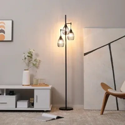 HOMCOM stojací lampa v industriálním designu se 3 stínidly 30 cm x 170,5 cm ocel