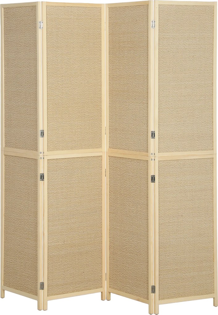 HOMCOM Obrazovka se 4 panely, skládací příčka z ručně tkaného bambusu, 180 x 180 cm, přírodní rozměry