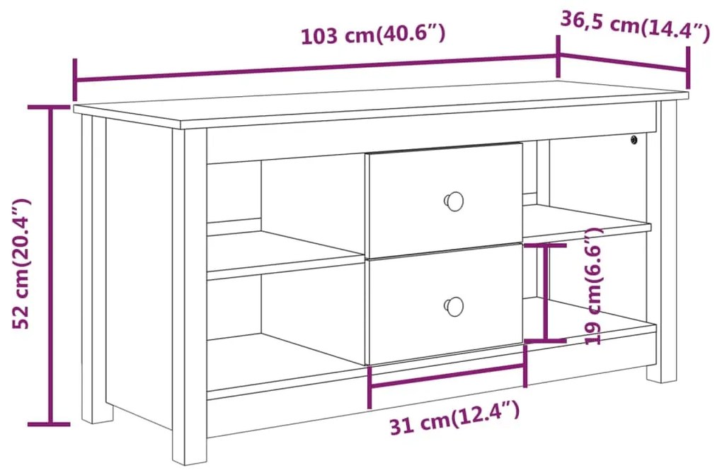 TV skříňka medově hnědá 103 x 36,5 x 52 cm masivní borové dřevo - Default Title