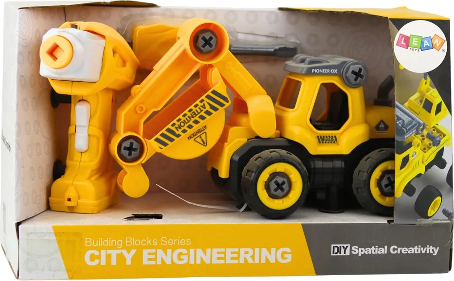 LEAN Toys RC bagr na dálkové ovládání se šroubovákem žlutý 2v1