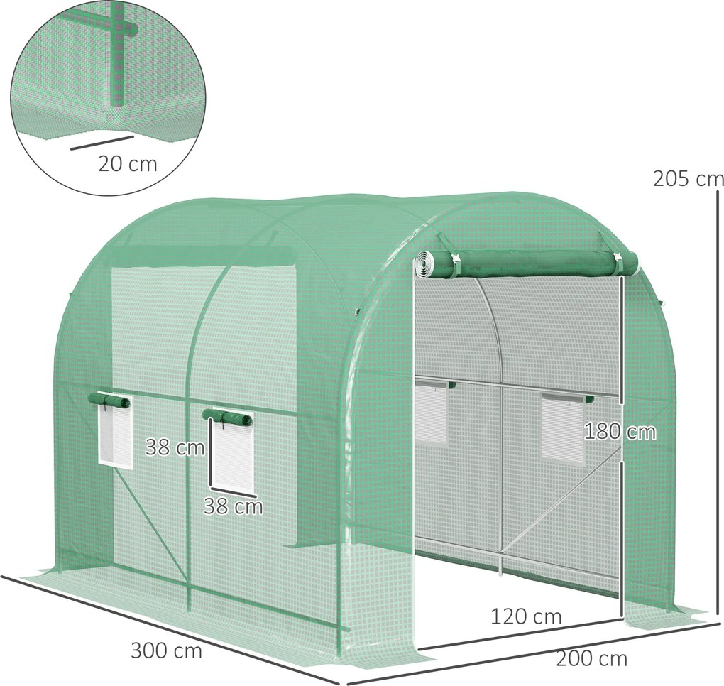 Tunelová skleník Outsunny zahradní se zastavěnou plochou 6 m² 3L x 2Š x 2,10V m, zesílený trubkový rám, dvojitě zipová vrata, 4 okna s rolovacími fun…