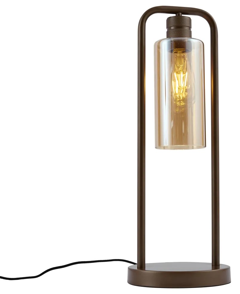 Stolní lampa Hotel Chic tmavě bronzová s jantarovým sklem - Stavelot