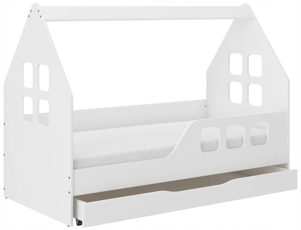 Dětská domečková postel KIDHOUSE se šuplíkem - bílá - pravá - 160x80 cm