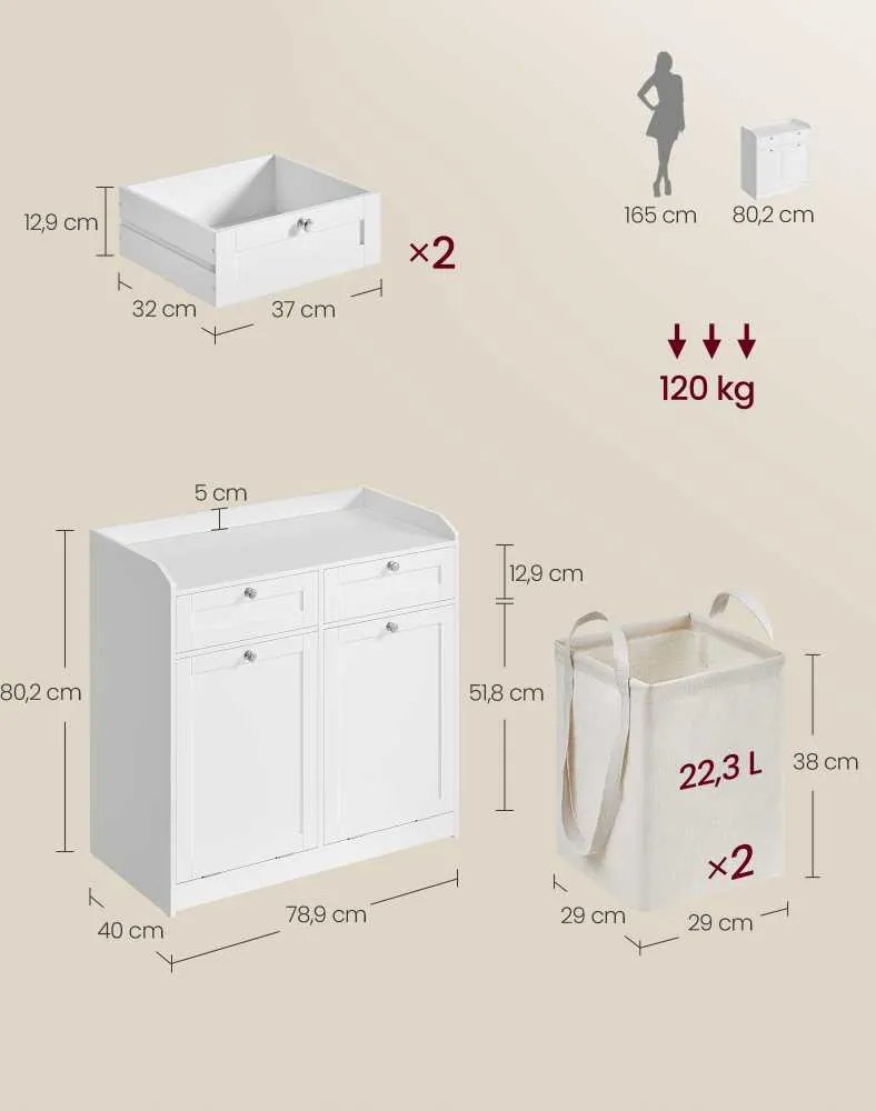 Koupelnová skříňka s košem na prádlo Vasagle Clark 80 cm bílá