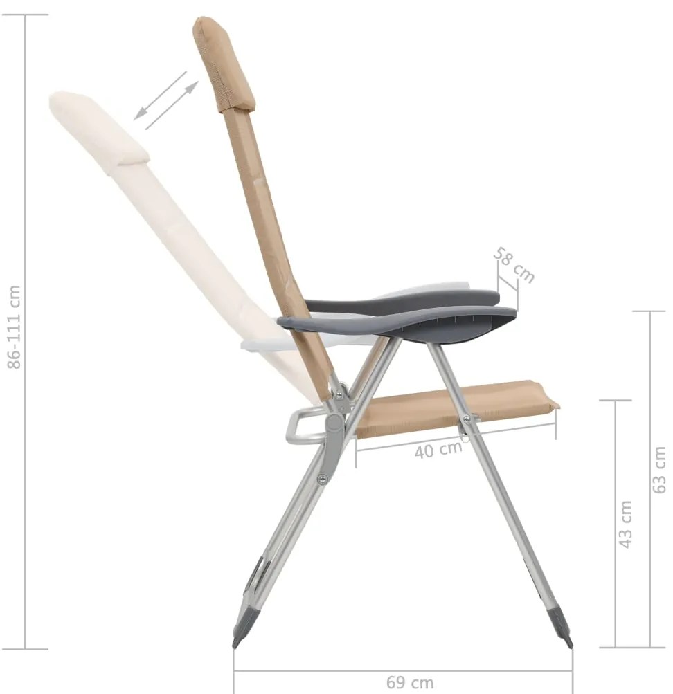 Kempingové židle 2 ks krémové 58 x 69 x 111 cm hliník - Default Title
