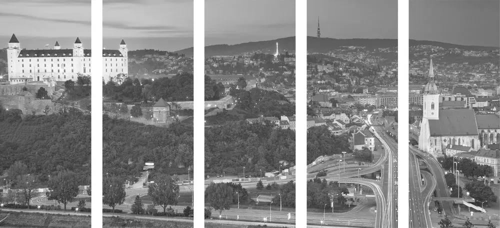 5-dílný obraz večer v Bratislavě v černobílém provedení - 200x100 cm