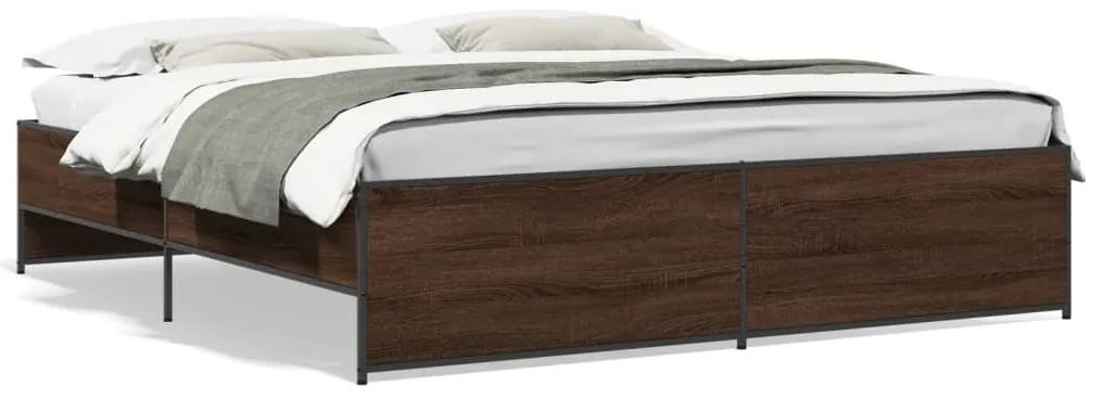 Rám postele hnědý dub 200 x 200 cm kompozitní dřevo a kov,  3279871