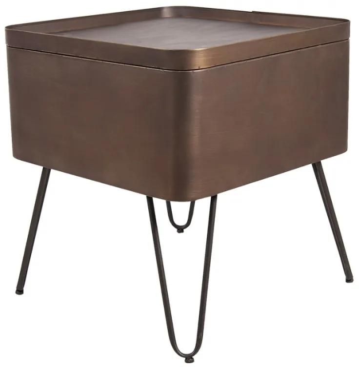 Zlato hnědý kovový čtvercový odkládací stolek Danish – 45x45x50 cm