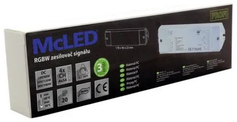 Zesilovač signálu RGBW McLED ML-952.002.22.0 4 kanály 4x5A 12-36V