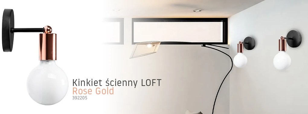 Toolight - kovová nástěnná lampa E27 60W 392205, růžové-zlato, OSW-04019