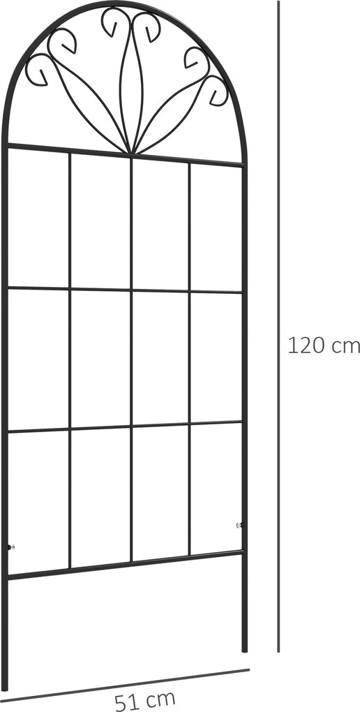 Outsunny Sada 2 zahradních treláží pro popínavé rostliny - Kov, 51 x 120 cm, Černá