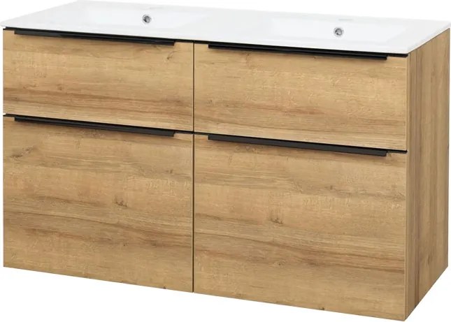 Mereo Mereo, Mailo, koupelnová skříňka s keramickým umyvadlem 121 cm, bílá, dub, antracit, CN523B