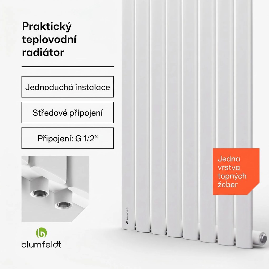 Blumfeldt Tallheo, 47 x 160, radiátor, žebrový radiátor, 728 W, teplovodní, 1/2