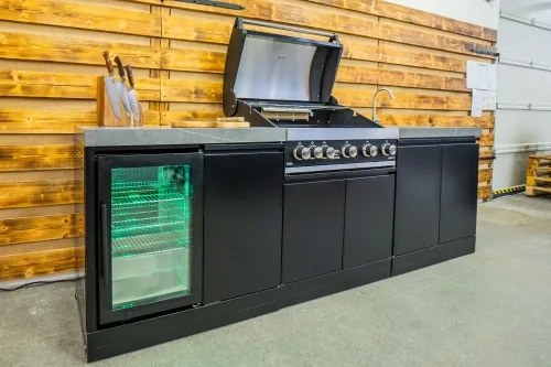 Venkovní kuchyně GrandHall s grilem Maxim G5 a s dřezem a vinotékou, 262cm