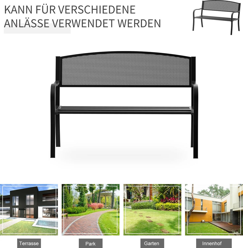 Outsunny Zahradní lavička parková 2místná zahradní ocelová černá Š127 x D60 x V87cm