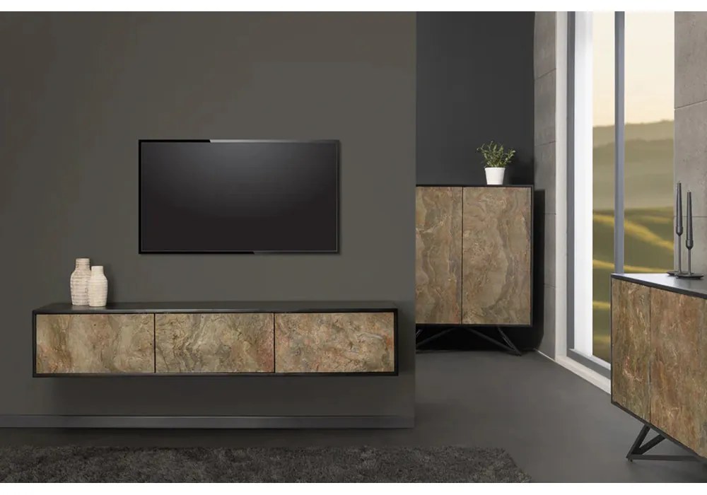 Massive home | Závěsný televizní stolek MOUNTAIN SOUL BLACK 160 CM masiv akácie