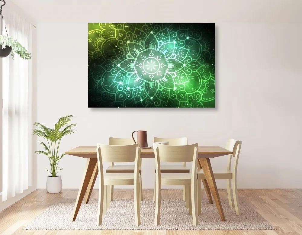 Obraz Mandala s galaktickým pozadím v odstínech zelené - 120x80 cm