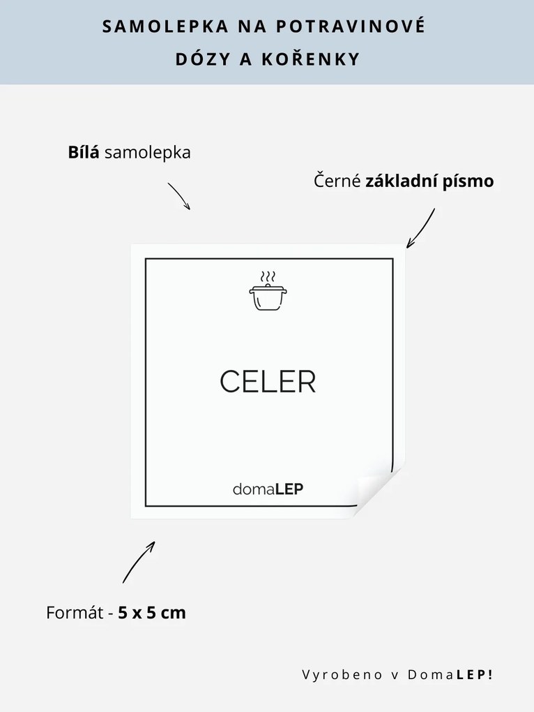 Samolepka na kořenky CELER bílá 5 × 5 cm základní písmo