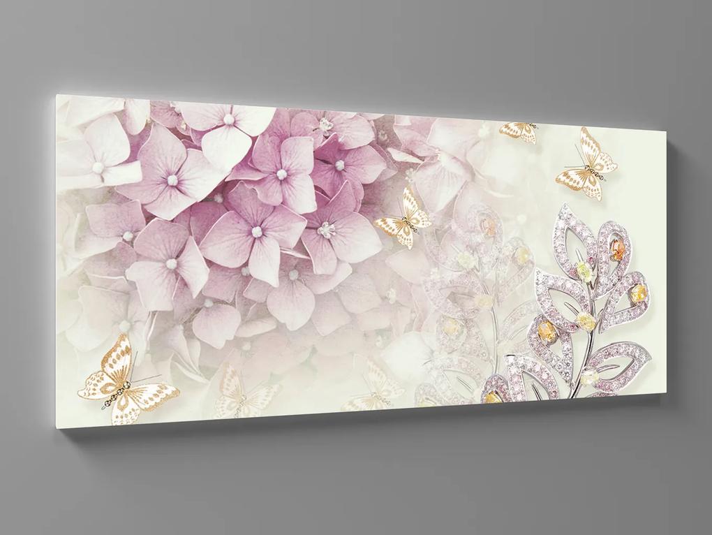 Liox Abstraktní obraz fialové květy Rozměr: 120 x 55 cm