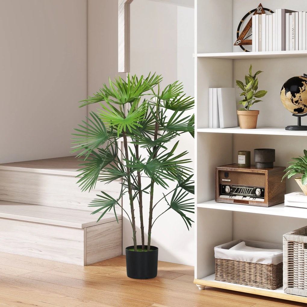 HOMCOM Umělá palma 90 cm se 24 zelenými plastovými listy a květináčem Ø16,5x13,5 cm