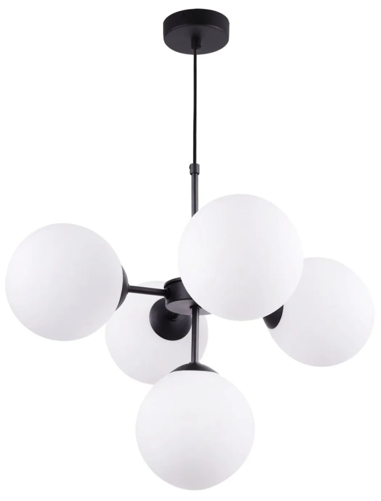 Light for home - Stropní lampa s regulací v černém provedení, bílé stínidlo - stručný a elegantní "IMPERIA", 5x40W, E14, Černá