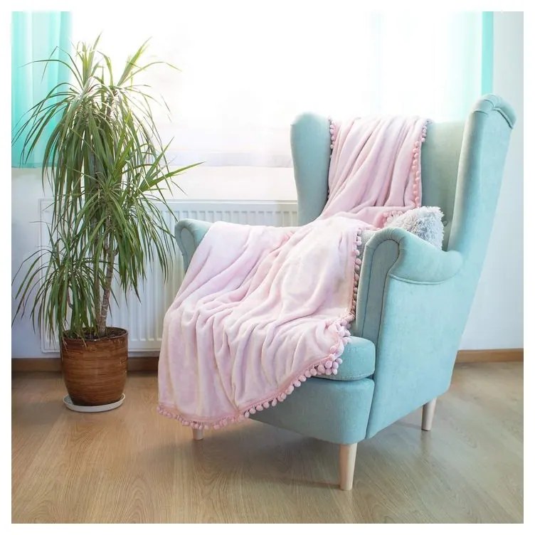 Deka 160x200 cm s bambulemi SPRINGOS BOHO růžová