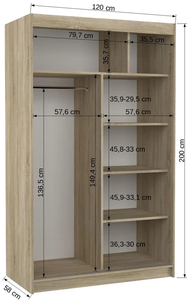 Šatní skříň s posuvnými dveřmi Limbo - 120 cm Barva: Bílá