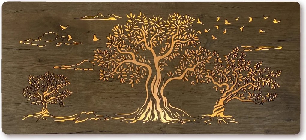 Li-Go "Tři olivy" světelný obraz 230V 90x40 cm provedení povrchu: dub světlý
