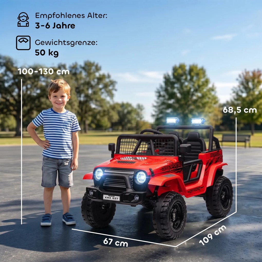 AIYAPLAY HOMCOM Elektrické dětské auto, terénní vozidlo 12 V 3-5 km/h s připojením na hudbu, dětské vozidlo s dálkovým ovládáním 2.4G, světlomety, kl…