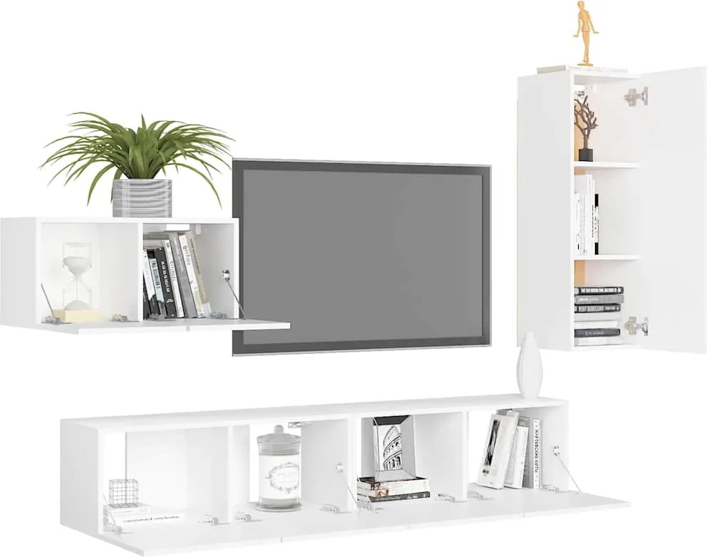 4dílný set TV skříněk bílý kompozitní dřevo 3078678