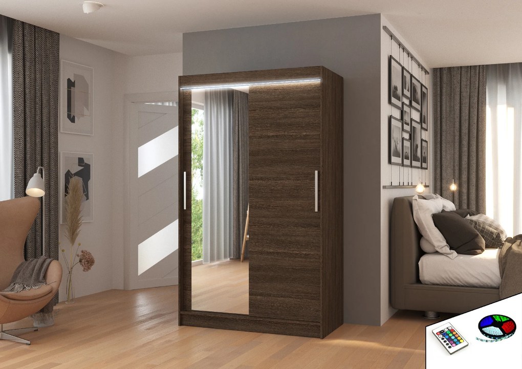 ADRK Furniture Posuvná skříň se zrcadlem a LED osvětlením BARIO 120 ADRK-SW-BAR-CH-120+L