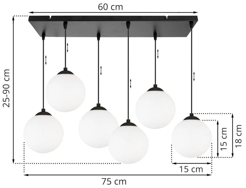 Závěsné svítidlo FLORENCE, 6x bílé skleněné stínítko