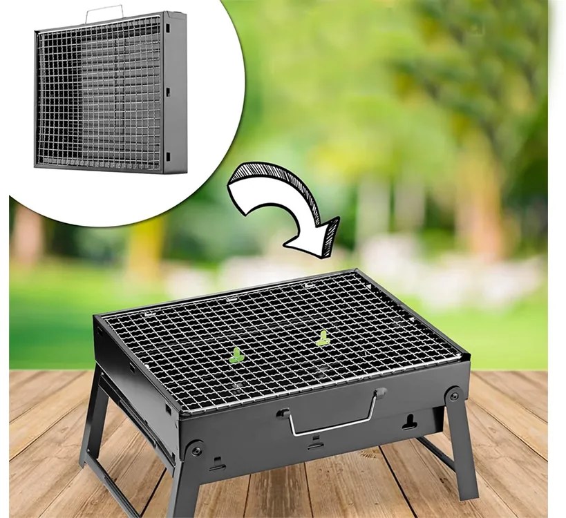 Verk Group Cestovní gril přenosný skládací kufr na dřevěné uhlí kempování bbq