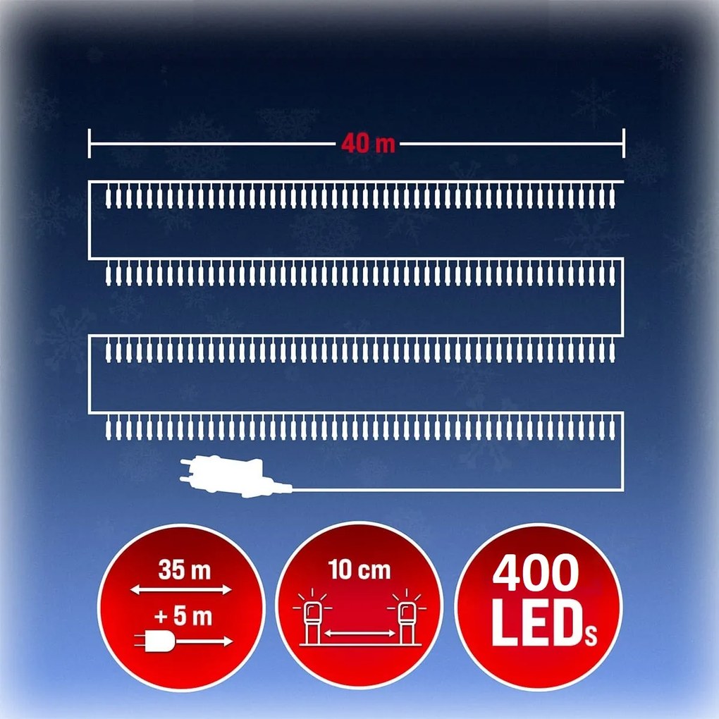 Vánoční světelný řetěz SIMPLE, 40m, studená bílá Monzana