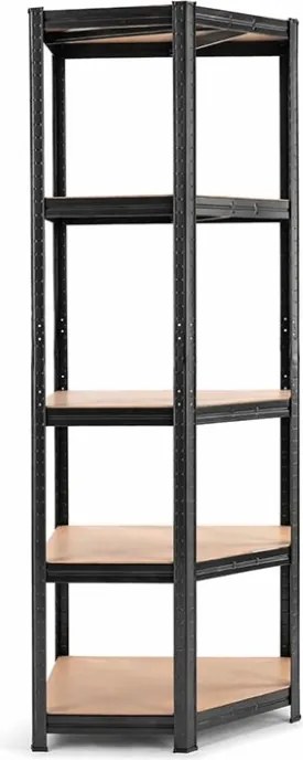 Akce 5x Regál 180x90x40 cm rohový lakovaný 5-policový, nosnost 875 kg - černý