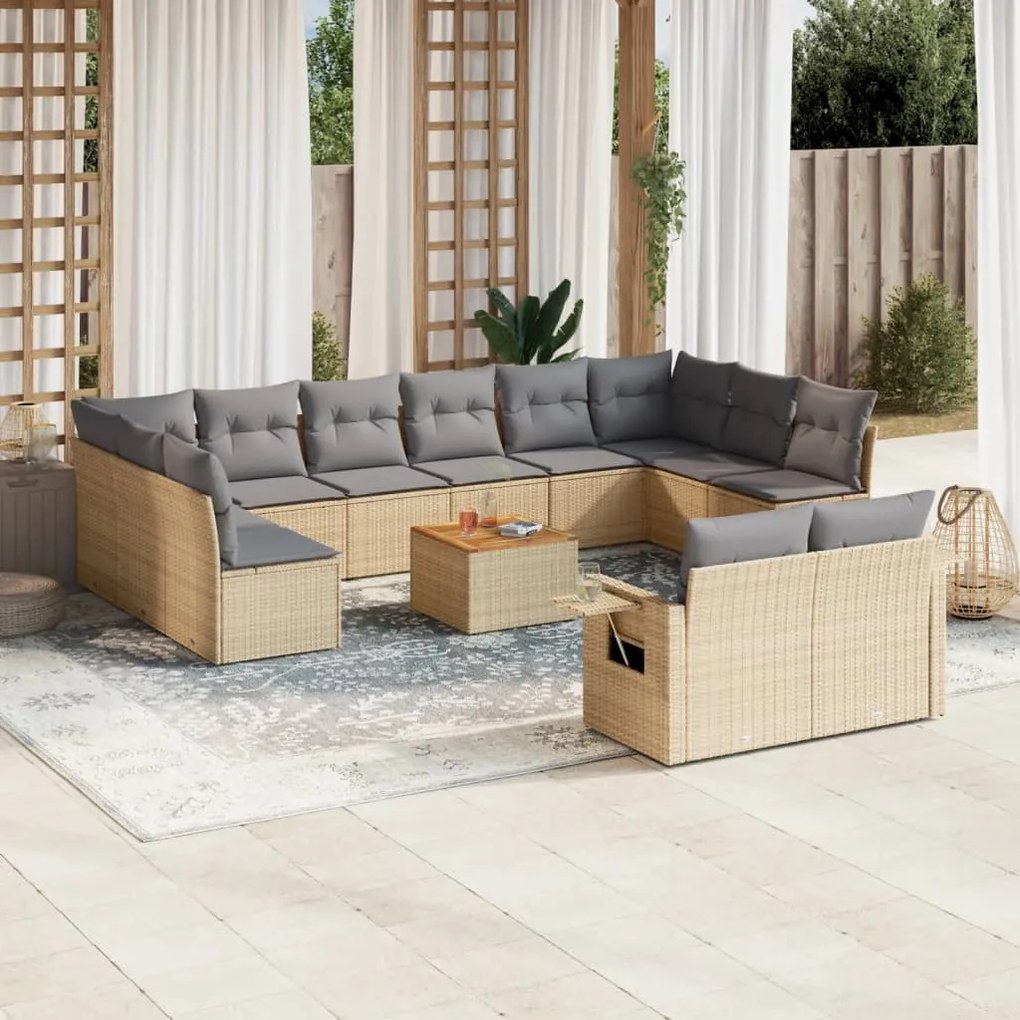 13dílná zahradní sedací souprava a podušky mix béžové polyratan 3257130