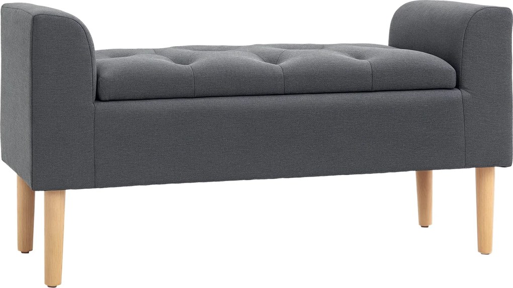 HOMCOM Vycpaný úložný otoman s opěrkami, úložná lavička do ložnice, předsíně nebo obýváku, nosnost 130 kg, rozměry 116 x 44 x 58 cm (Tmavě šedá)