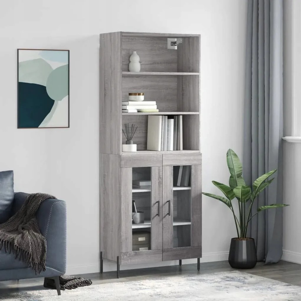 Fionshop 263888618 Skříň highboard šedá sonoma 69,5 x 34 x 180 cm kompozi