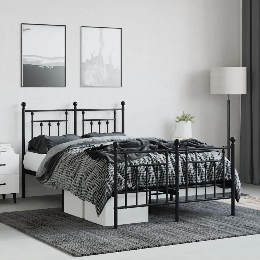 Kovový rám postele s hlavovým a nožním čelem černý 135 x 190 cm,  353554