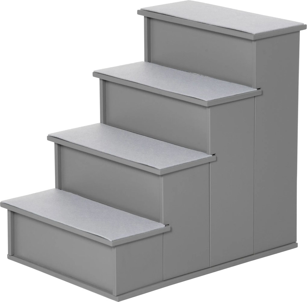 PawHut Pet Stairs - 4-stupňové schody pro psy a kočky s protiskluzovou podložkou, pomocná žebřík pro auto, postel a pohovku, šedé 40 x 59 x 54,2 cm |