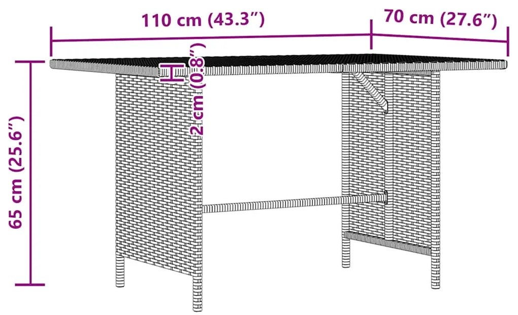 vidaXL Marketos Zahradní jídelní stůl černý 110 x 70 x 65 cm polyratan