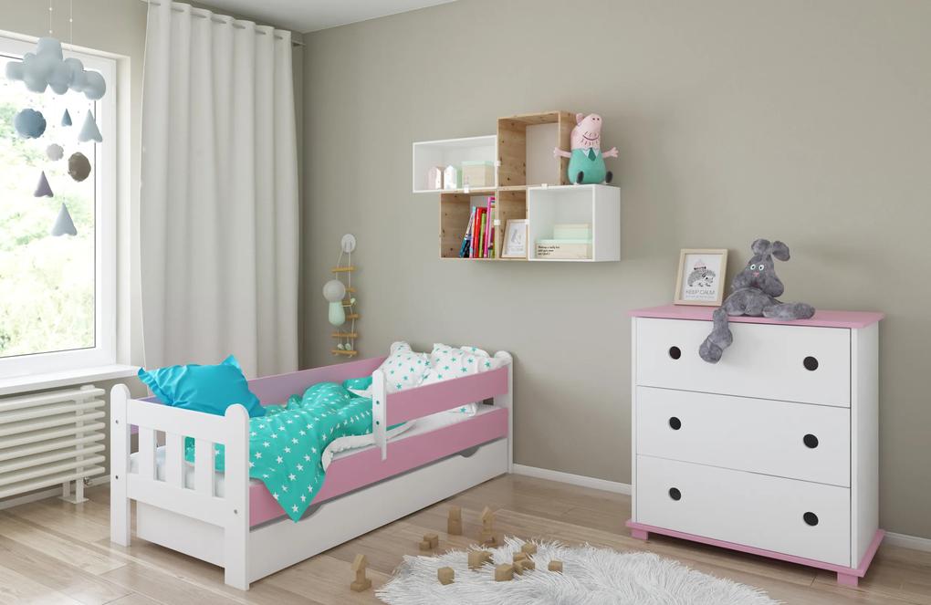 BabyBeds Dětská postel STAS Velikost postele: 160x80 cm, Barevné provedení: Růžová, Úložný prostor: Ne, bez úložného prostoru Bílá