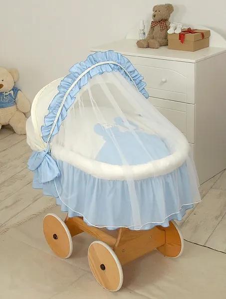 AMY Proutěný košík s boudičkou pro miminko s kompletním vybavením Modrý ptáček