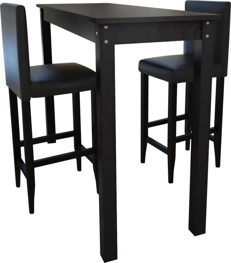 vidaXL Černý barový stůl a 2 barové židle [160727]