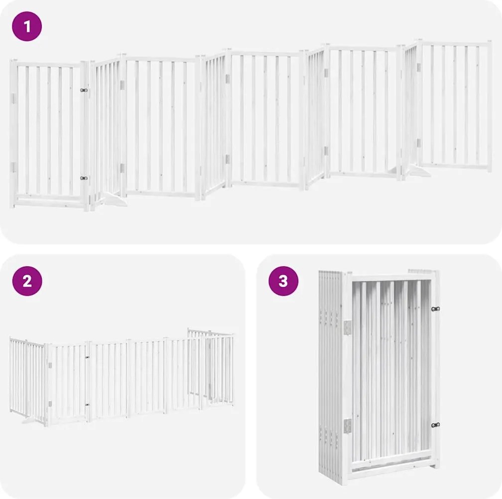 Zábrana pro psy s dvířky skládací 9 panelů bílá 450 cm topol 3155706